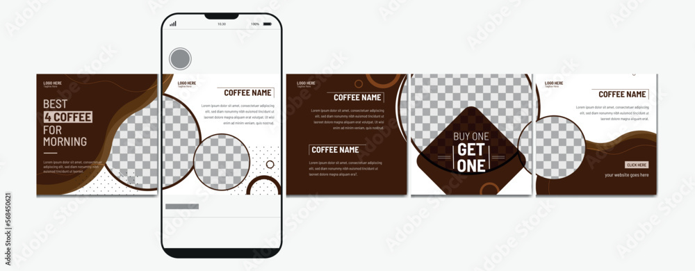 Carousel post template. coffee shop instagram microblog carousel post ...