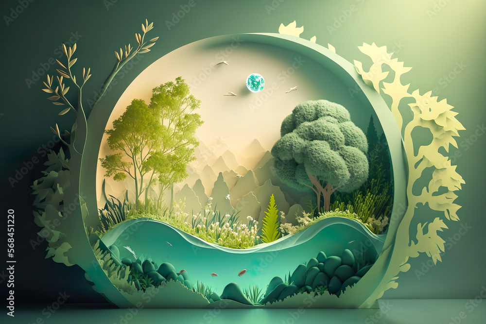 Paper cut , ecology green nature , Renewable energy by 2050 Carbon ...