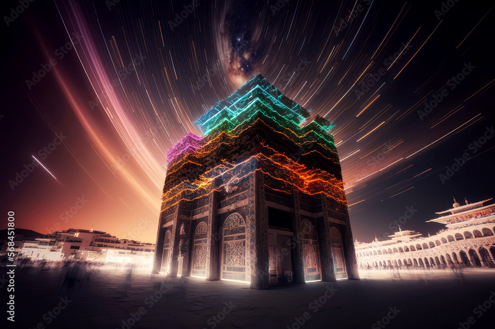 kaaba Mecca taken on a long exposure with a colour, generative ai Stock ...