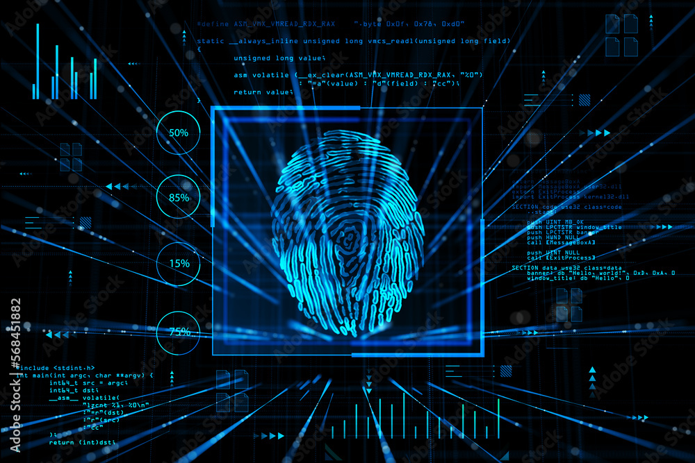 Biometric security technology concept with digital glowing human ...