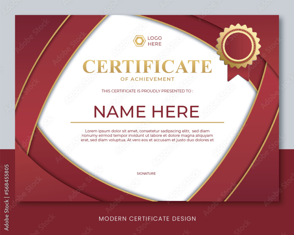 red gold simple modern certificate design template lanscape A4 ...