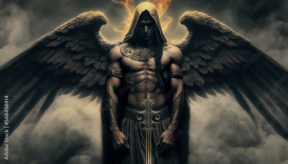 Dark warrior angel with medieval sword before the fight. fantasy ...