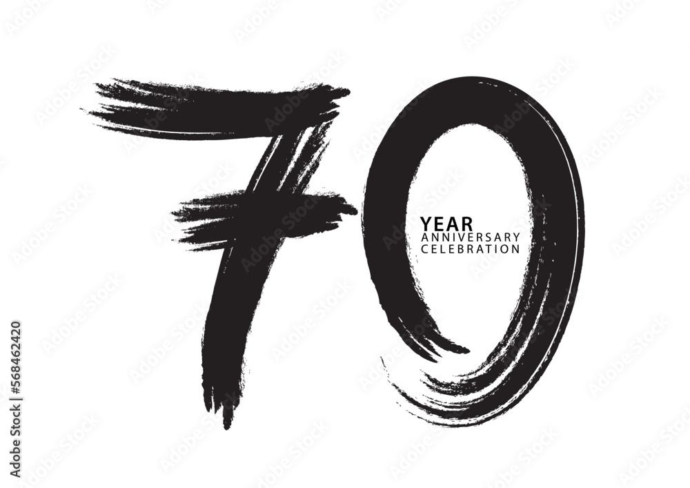 70 year anniversary celebration logotype black paintbrush vector, 70 ...
