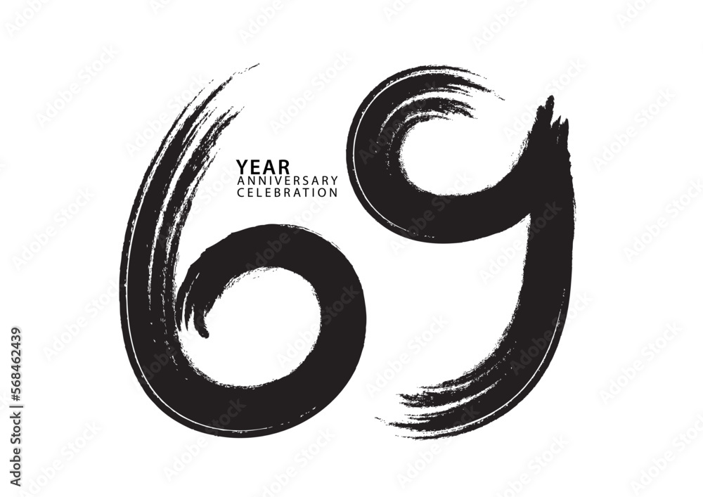 69 year anniversary celebration logotype black paintbrush vector, 69 ...