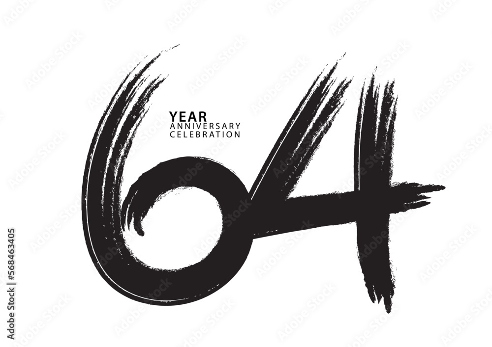 64 year anniversary celebration logotype black paintbrush vector, 64 ...
