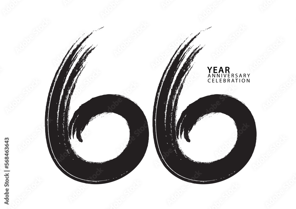 66 year anniversary celebration logotype black paintbrush vector, 66 ...