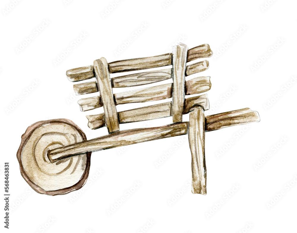 Watercolor wooden cart for fairy made from wood. Cute hand painted ...