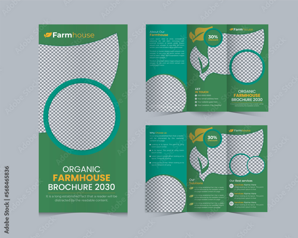 Vetor de Organic Farming Tri Fold brochure template or agriculture ...