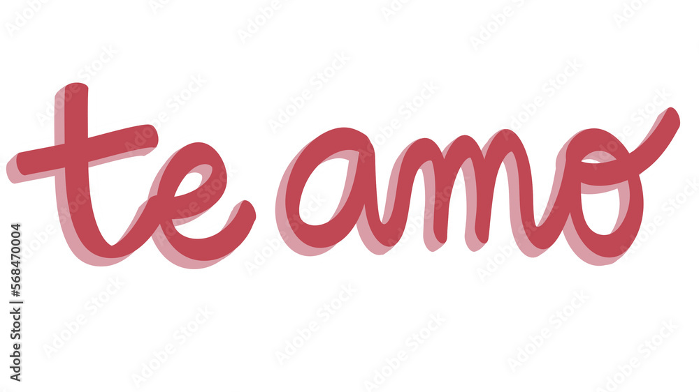 Te amo. Lettering manuscrito minúsculas sin fondo con sombra rojo y ...