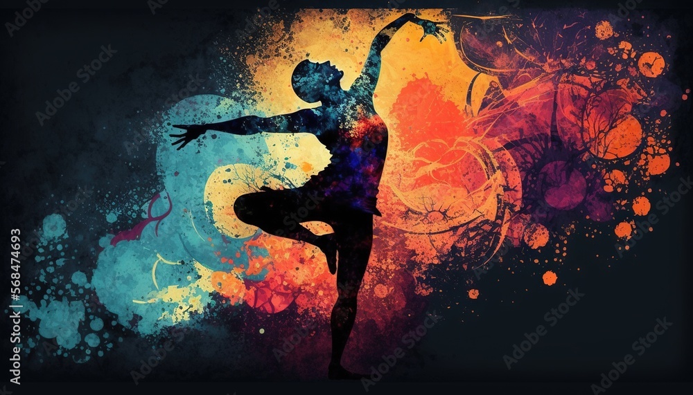 Colorful style background wallpaper silhouette of woman doing yoga ...