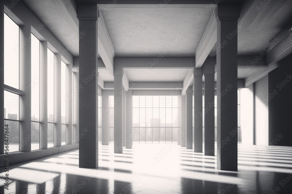 Large hall corridor inside office building background. Peculiar AI ...