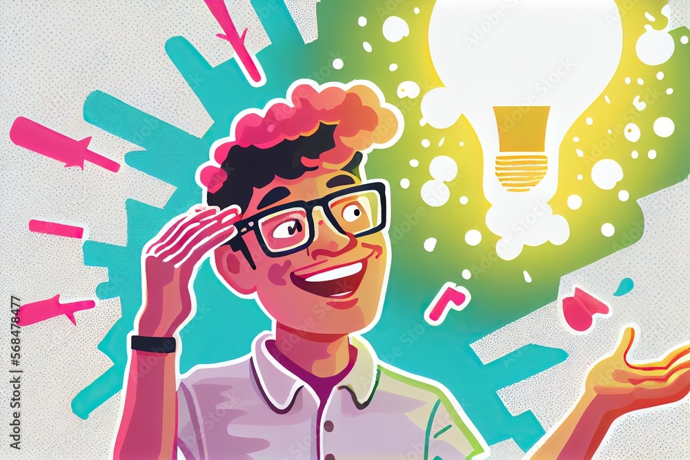 Generative AI illustration of creative and emotional man an light bulb ...