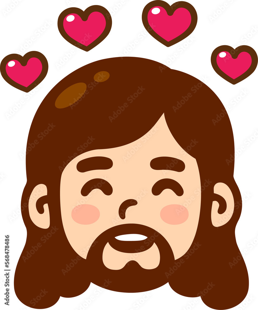 Cute cartoon Jesus Christ face with hearts Stock Illustration | Adobe Stock