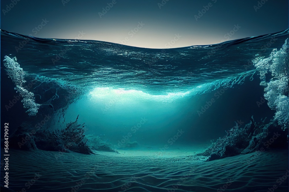 Generative AI illustration of Ocean depth. Underwater empty landscape ... Generative AI illustration of Ocean depth. Underwater empty landscape ...
