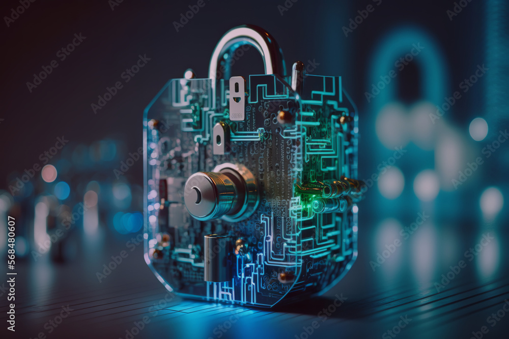 Cyber security concept and digital data protection with a locker in a ...