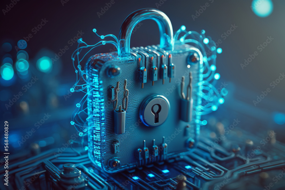 Cyber security concept and digital data protection with a locker in a ...