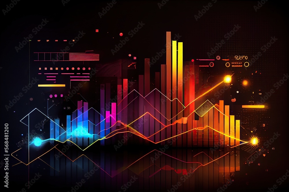 Generative AI illustration of crypto market data, chart, silhouette ...