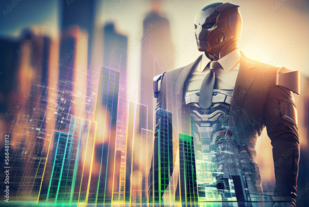 Generative AI illustration of business robotic wear vest suit and tie ...