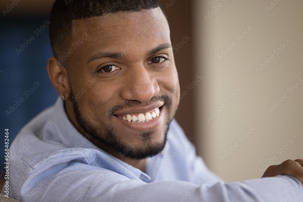 Happy attractive African guy face close up portrait. Handsome Black ...