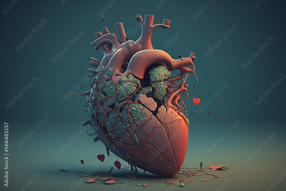 A broken depressed sad heart in the environment. Sadness heart and a ...