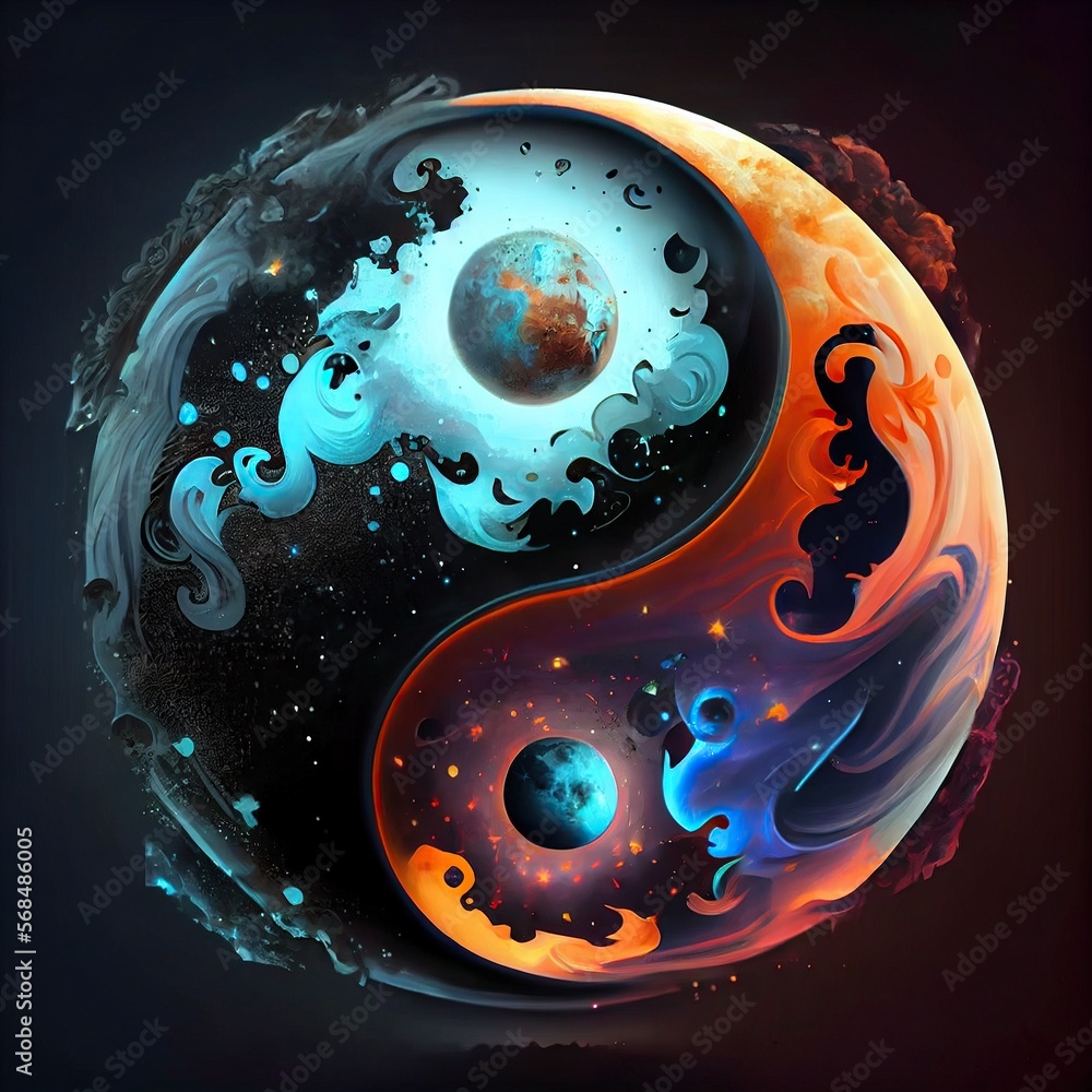 Generative AI illustration of a mythical yin yang magic design made ...