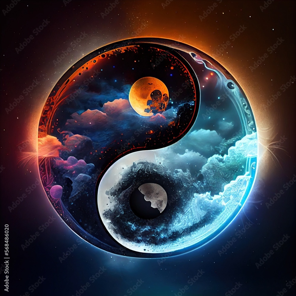 Generative AI illustration of a mythical yin yang magic design made ...