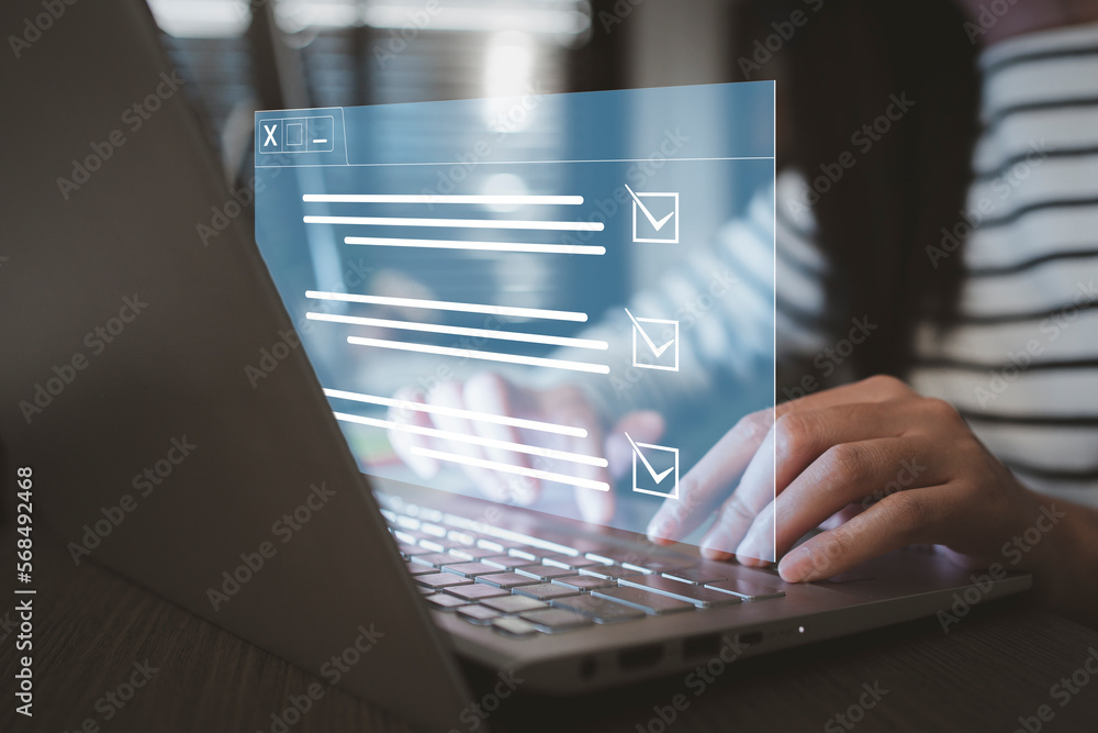 Checklist on Digital system. Digital work checklist on virtual screen ...