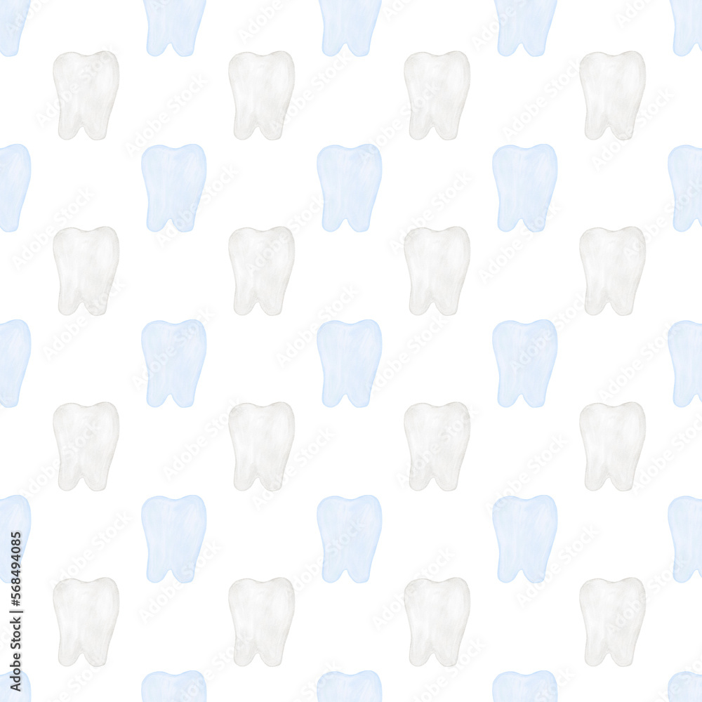 Tiny tooth watercolor pattern. Cute cartoon tiny tooth. Tooth fairy ...