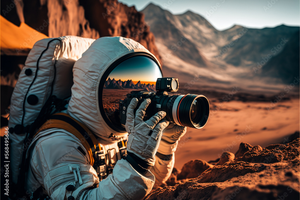 Astronaut photographer takes a photo of a landscape on an alien planet ...