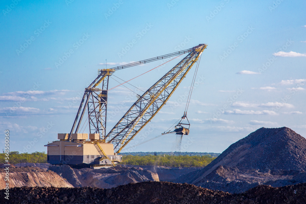 Electrical powered 80 cubic yard dragline used to mine coal in South ...
