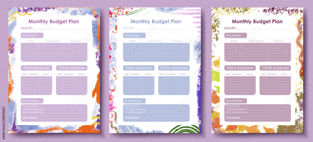 Vetor de Vector planner pages templates. Budget planner template. Daily ...