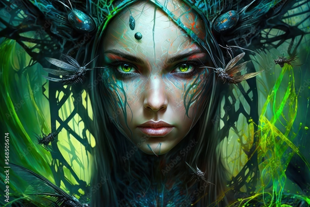 insect fairy girl sci-fi character concept illustration. ilustração do ...