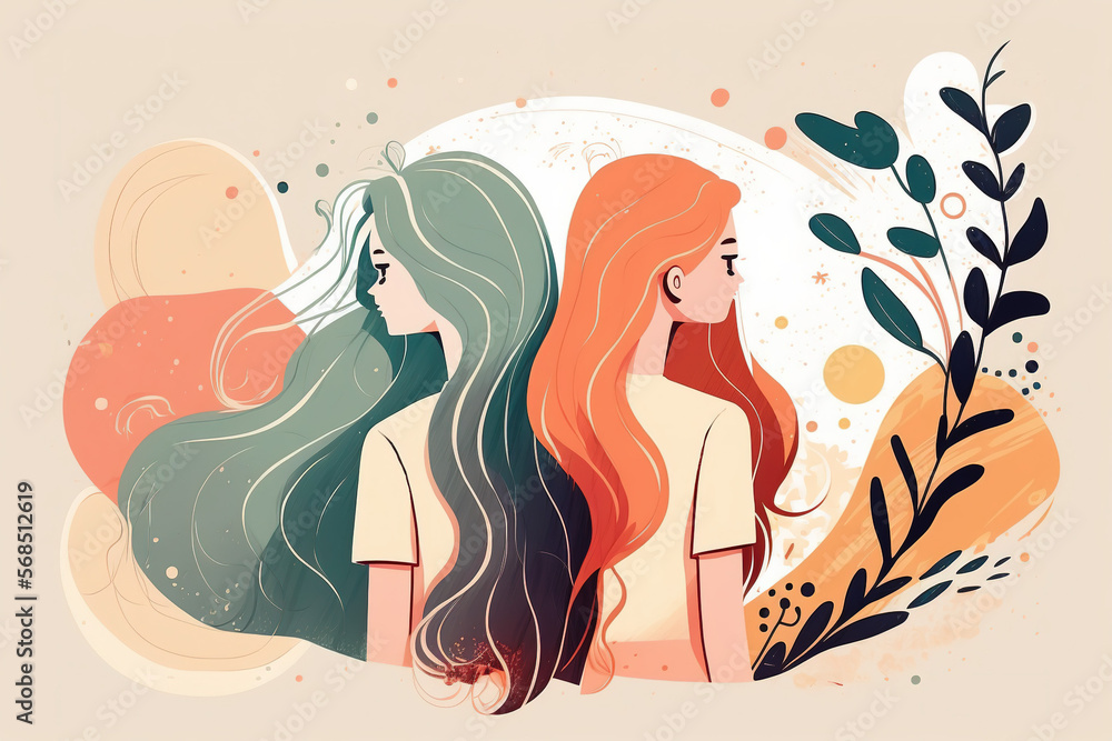 Female Friendship Cartoon Vector, Cute Women Characters Illustration ...