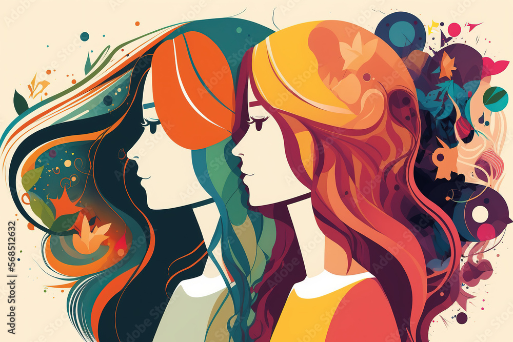 Female Friendship Cartoon Vector, Cute Women Characters Illustration ...