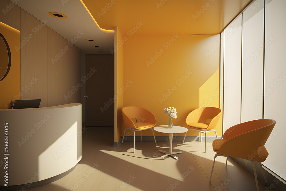 contemporary doctor's office, with sleek lines and a warm color palette ...