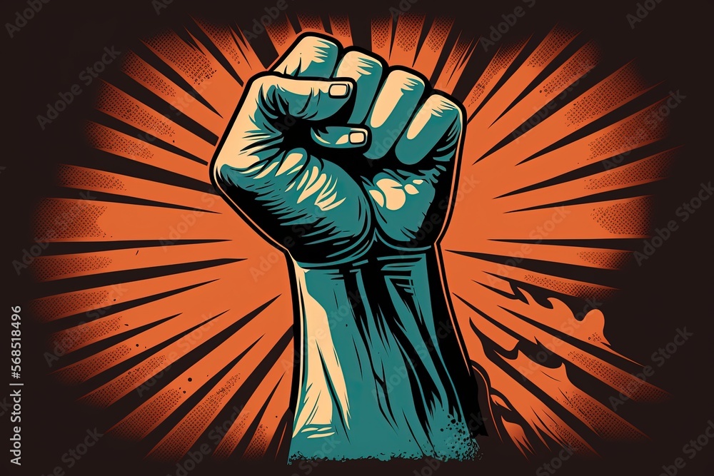 Silhouette raised fist hand clenched protest punch vector icon logo ...