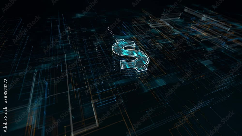 Motion graphic of Dark blue particle Money logo crypto currency concept ...