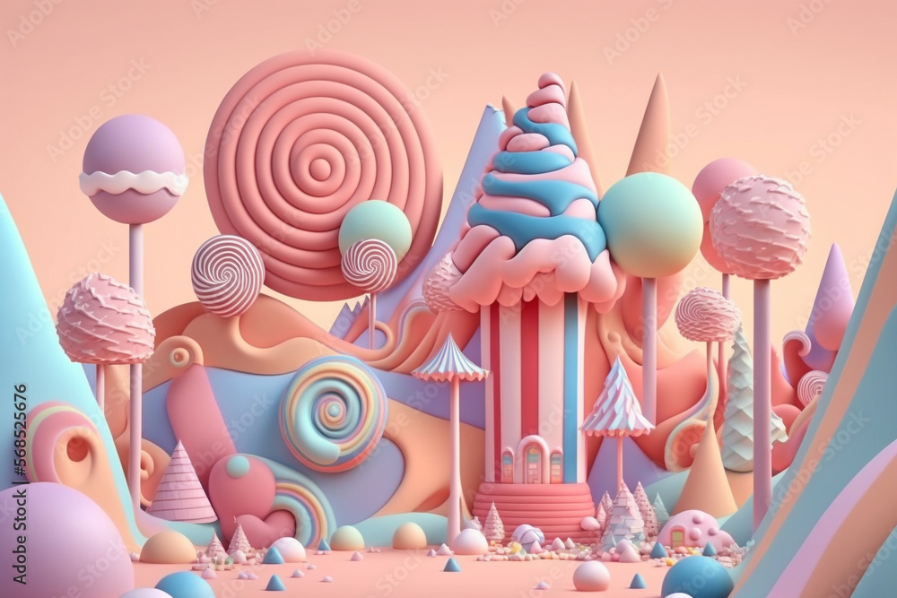 Candyland Houses made from Marshmallow and sweets. 3D Render ...