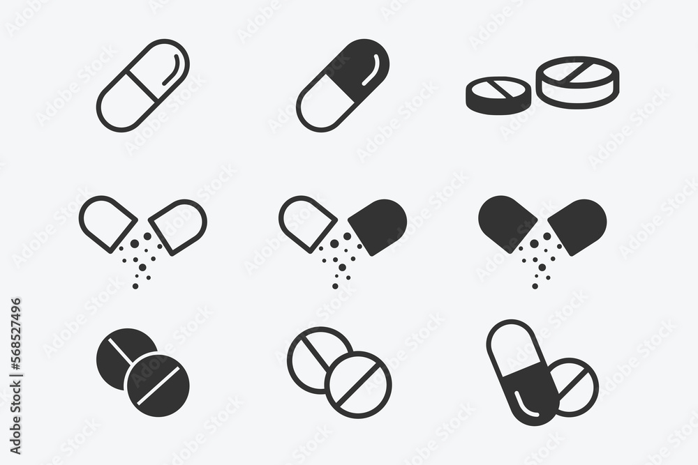 Medicine pills graphic icon. Capsule sign isolated on white background ...