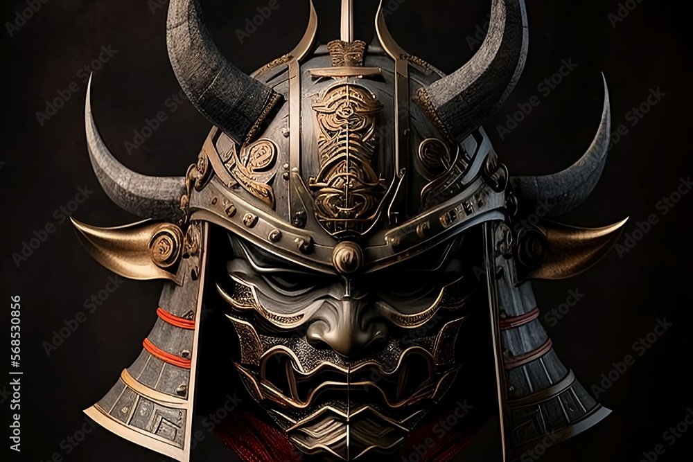 Metal oni mask created with Generative AI technology Stock Illustration ...