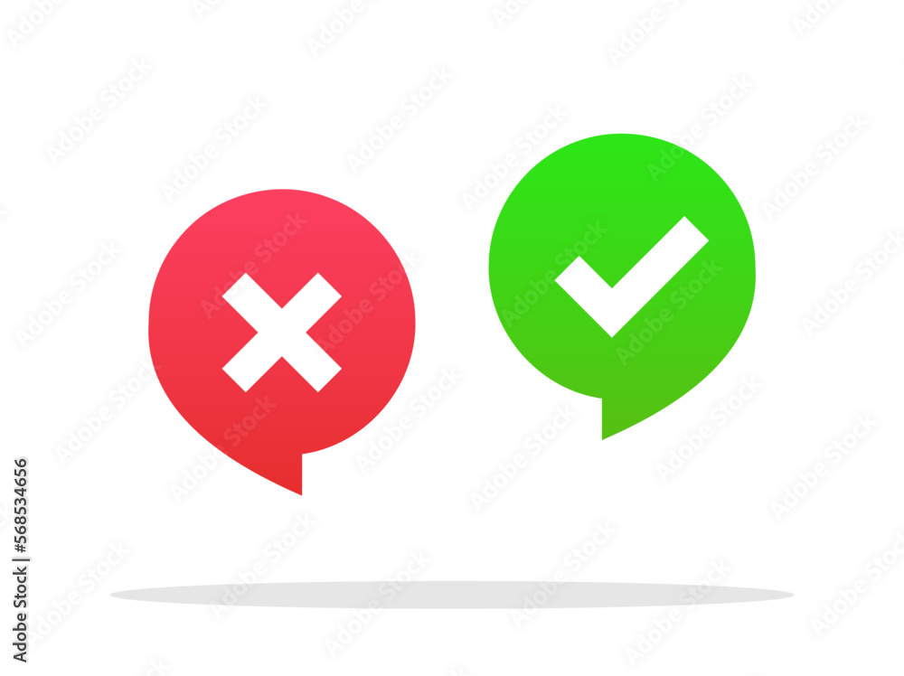 Green check mark and red cross icon in speech bubbles. Simple icons in flat style: Yes/No ...