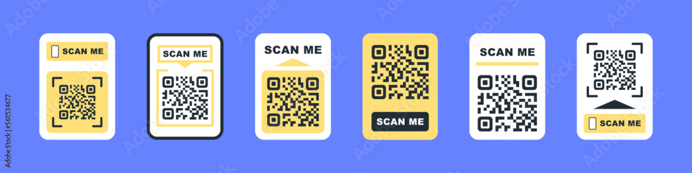 QR code scan for smartphone. Qr code frame vector set. Template scan me ...