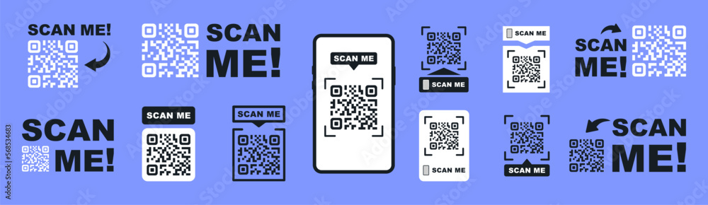 Qr Code Scan For Smartphone Qr Code Frame Vector Set Template Scan Me Qr Code For Smartphone