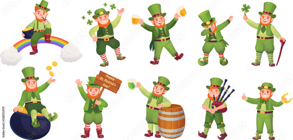 Vetor de Leprechaun patrick characters. Leprechauns party, irish gnome ...