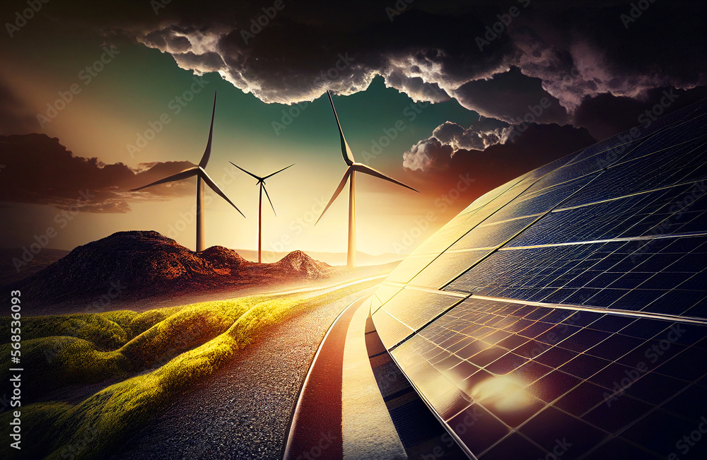 Solar panel and Wind Turbine Generator. Solar energy from solar panels ...