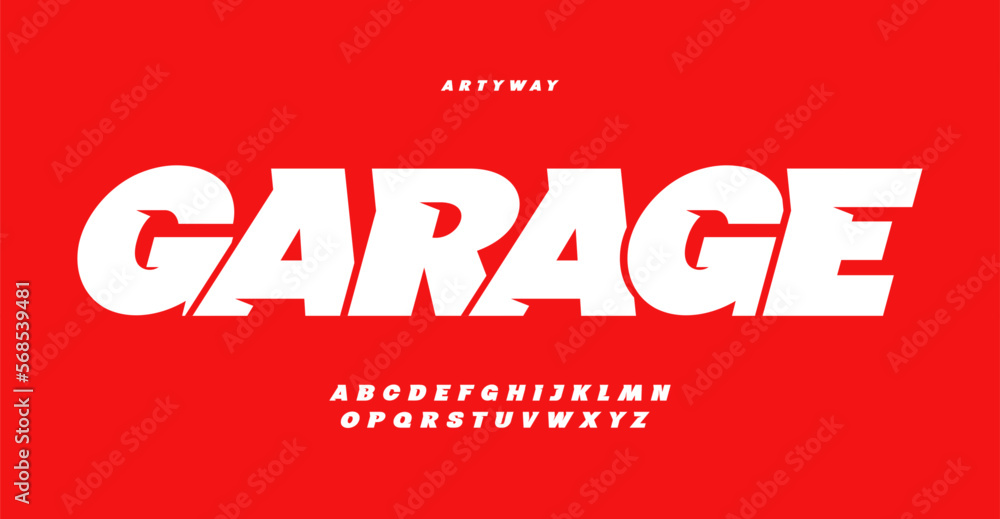 Garage service font, bold italic letters, dynamic alphabet for car ...