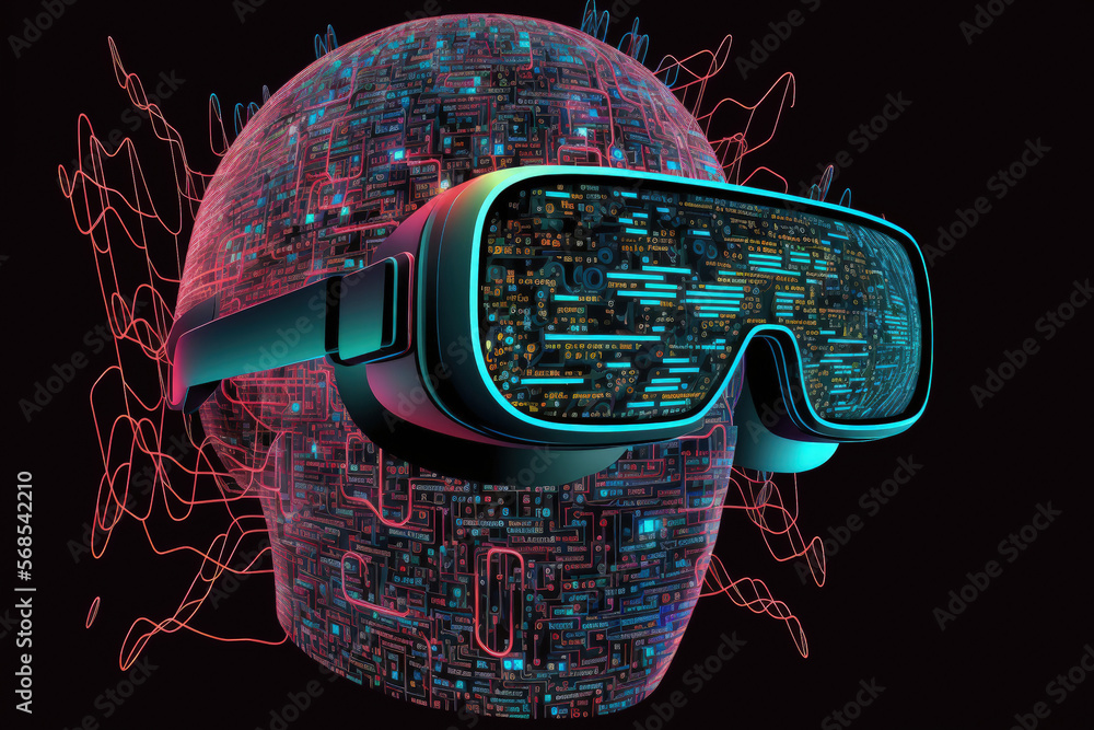 vr glasses vr headset binary code computer code metaverse computer virus 3d illustrations ...