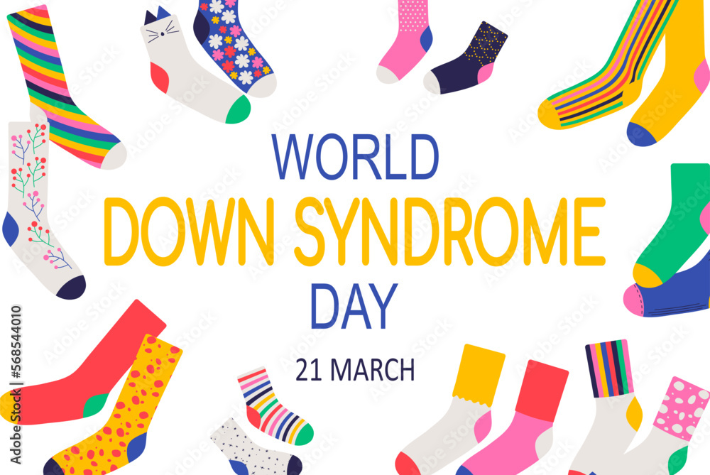 World down syndrome day background with colorful socks. Yellow and blue ...