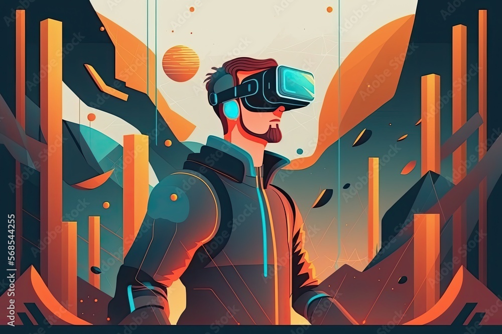 VR and AR technology futuristic concept. Man wearing virtual reality ...