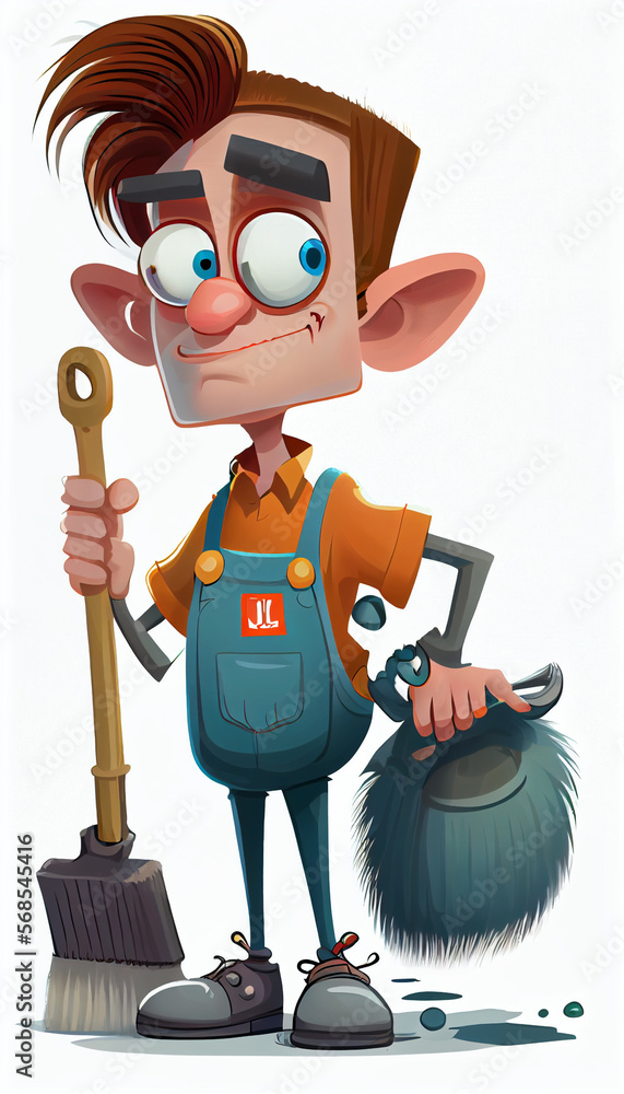 Cartoon character children book illustration, generative Ai, janitor ...